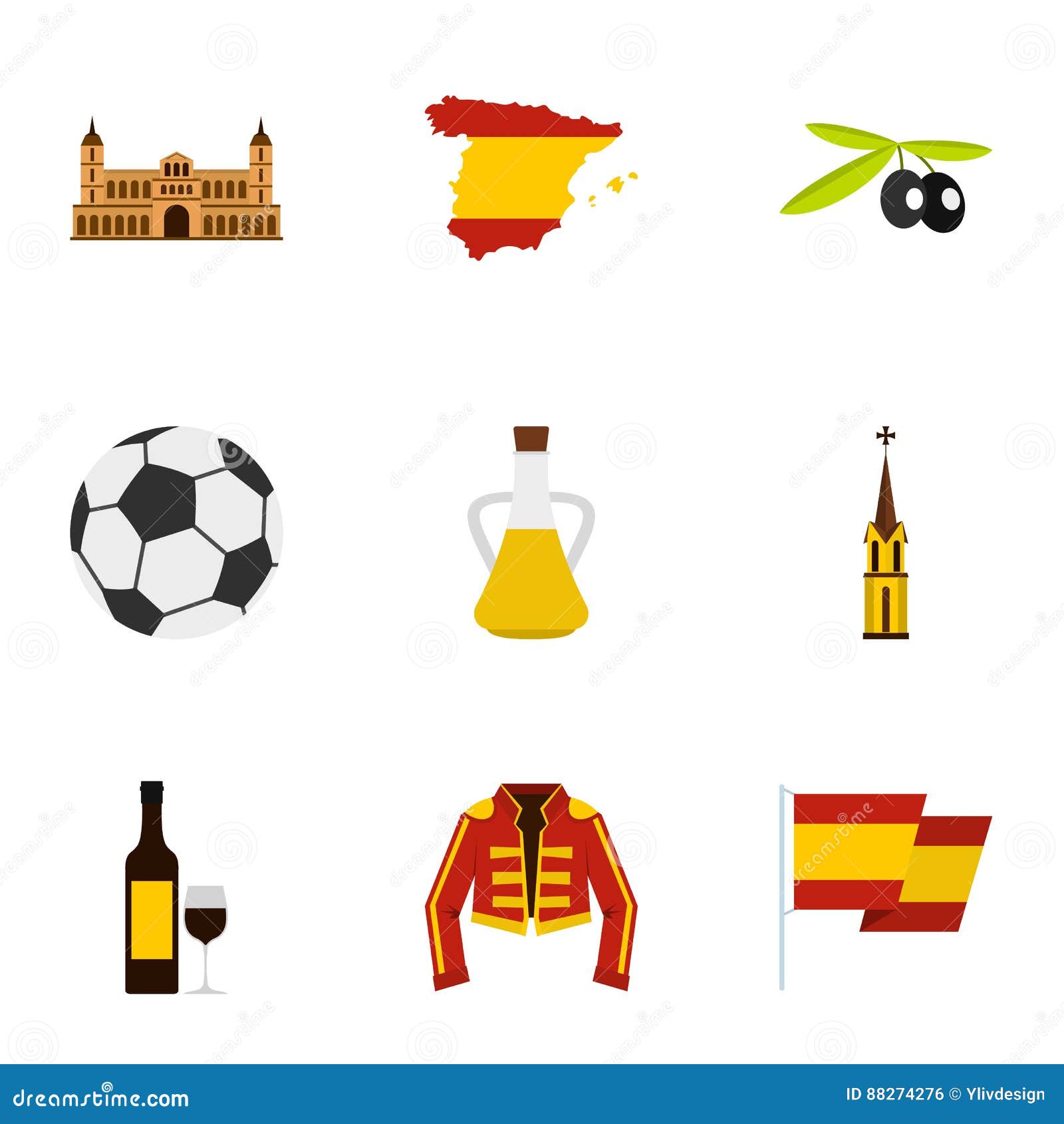 Culture Features of Spain Icons Set, Flat Style Stock Vector ...