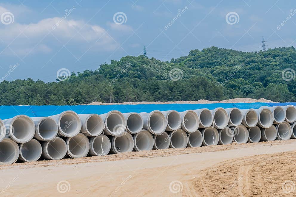 Culvert Sections Stacked at Construction Site Stock Image - Image of ...