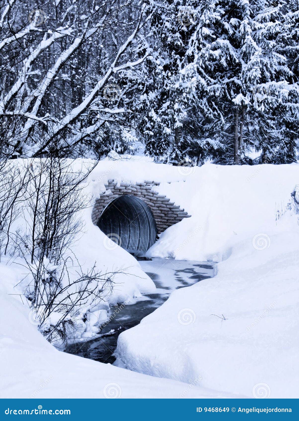 Culvert and Stream in Winter Stock Image - Image of winter, drain: 9468649