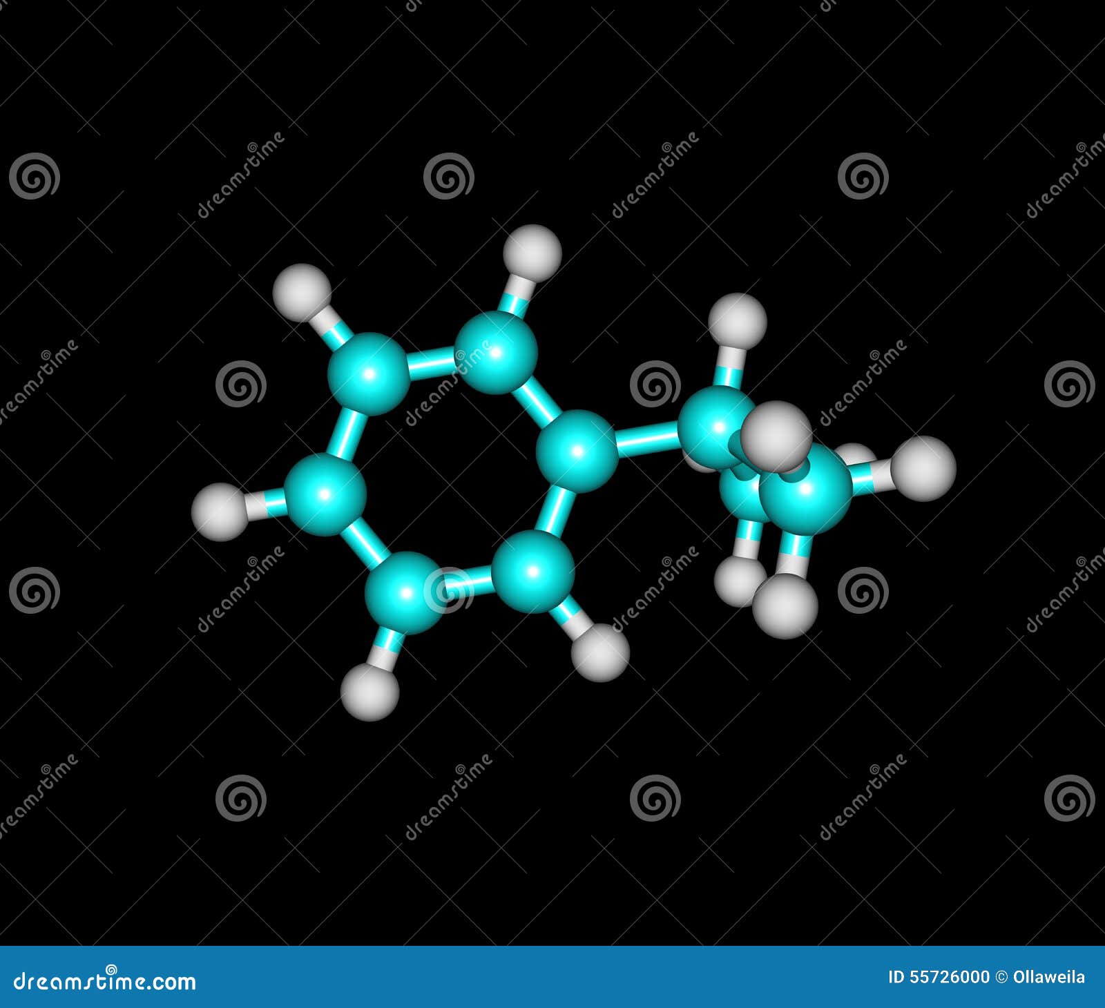 Cumene Molecule Isolated on Black Stock Illustration - Illustration of ...