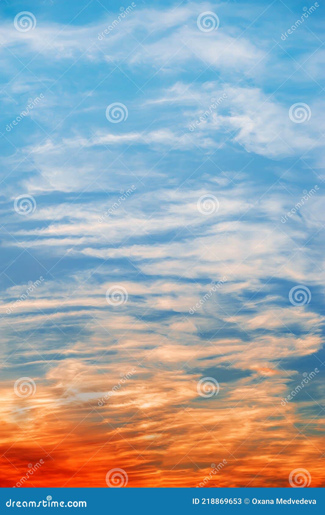 Cumulus Clouds with Bright Illumination of Sunset or Dawn. Dramatic ...