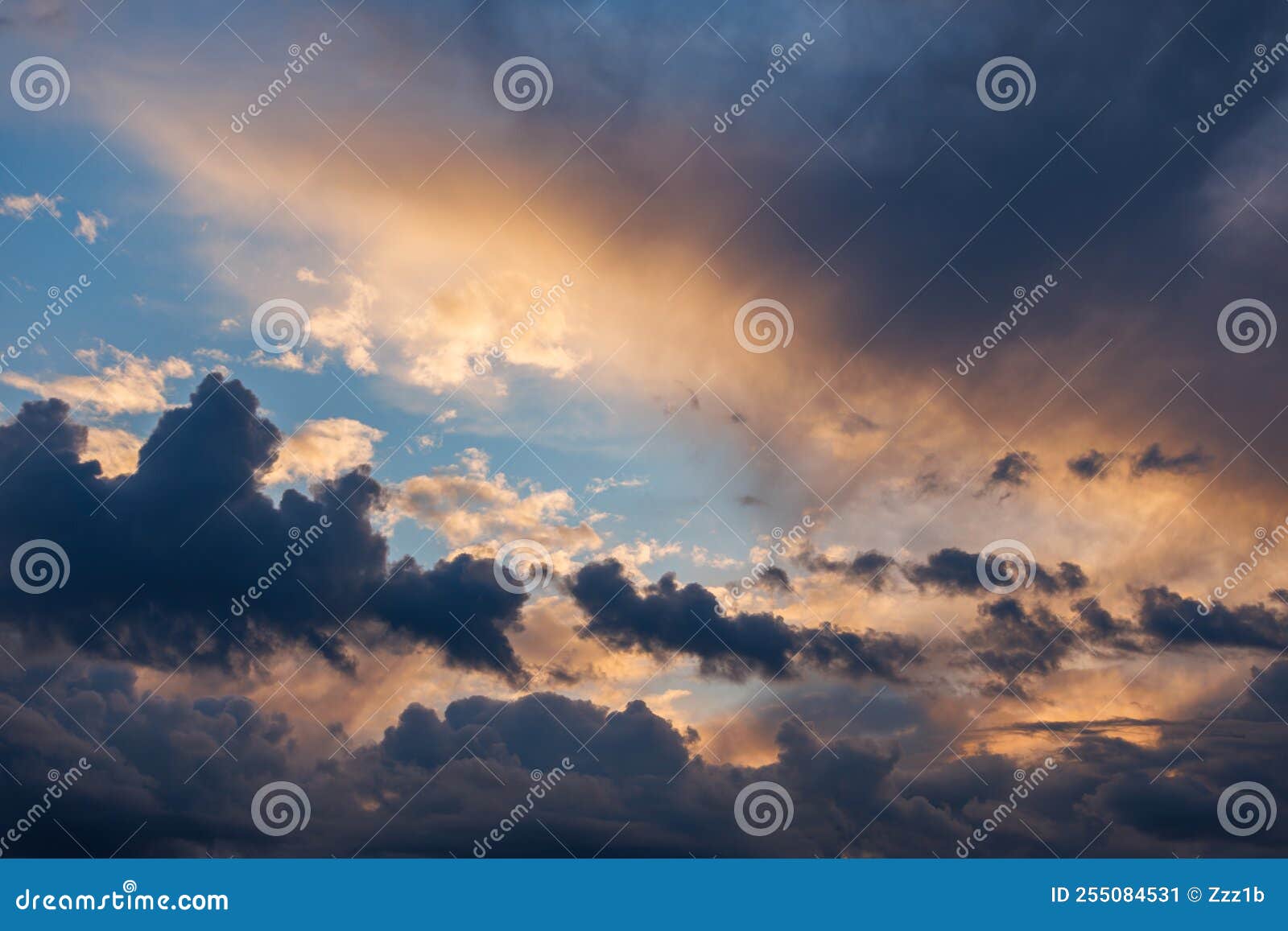 Cumulus Clouds on Evening Sky Backlit with Sunset Stock Image - Image ...