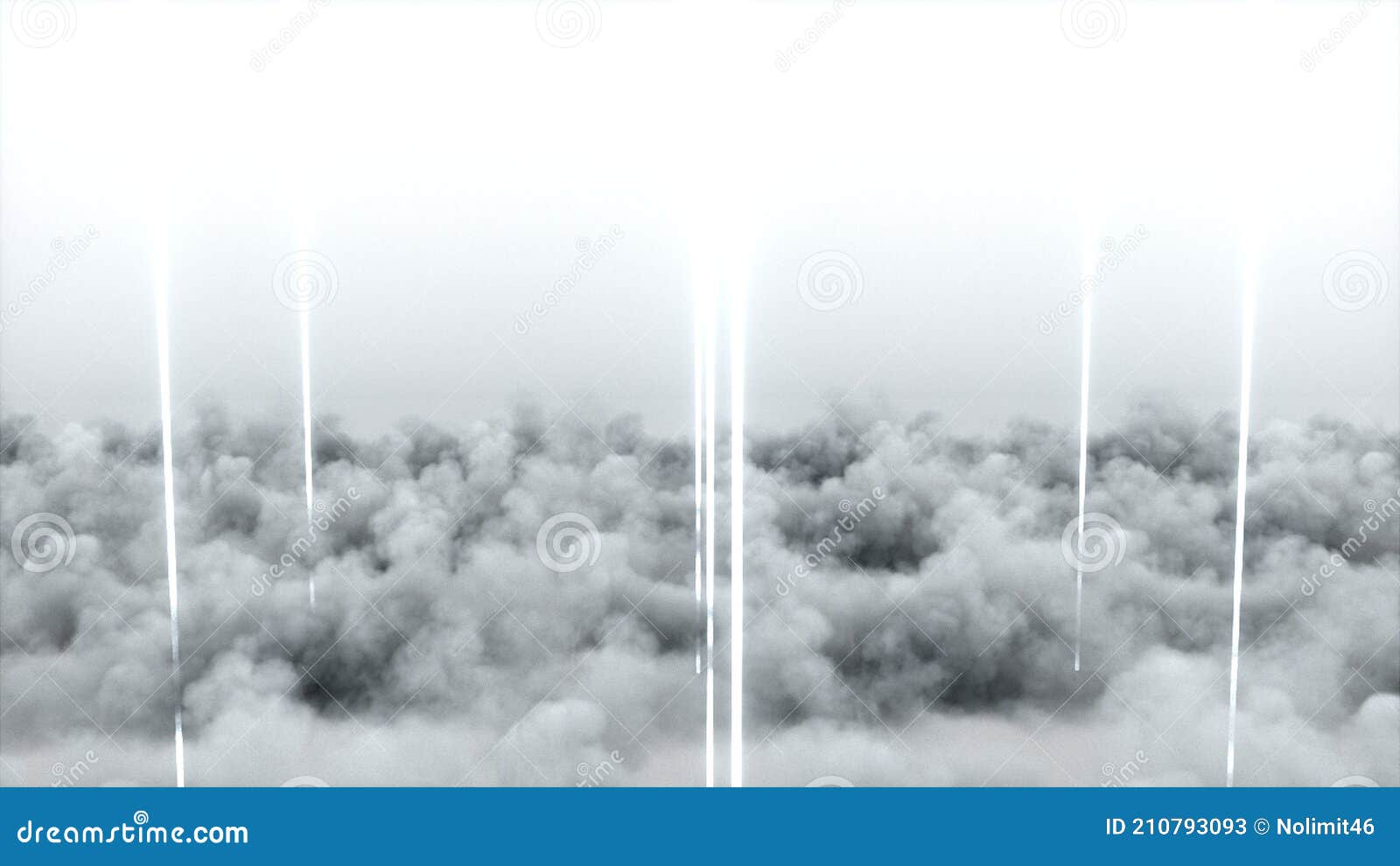 Cumulus Dense Clouds and Neon Direct Rays, Computer Generated. View ...