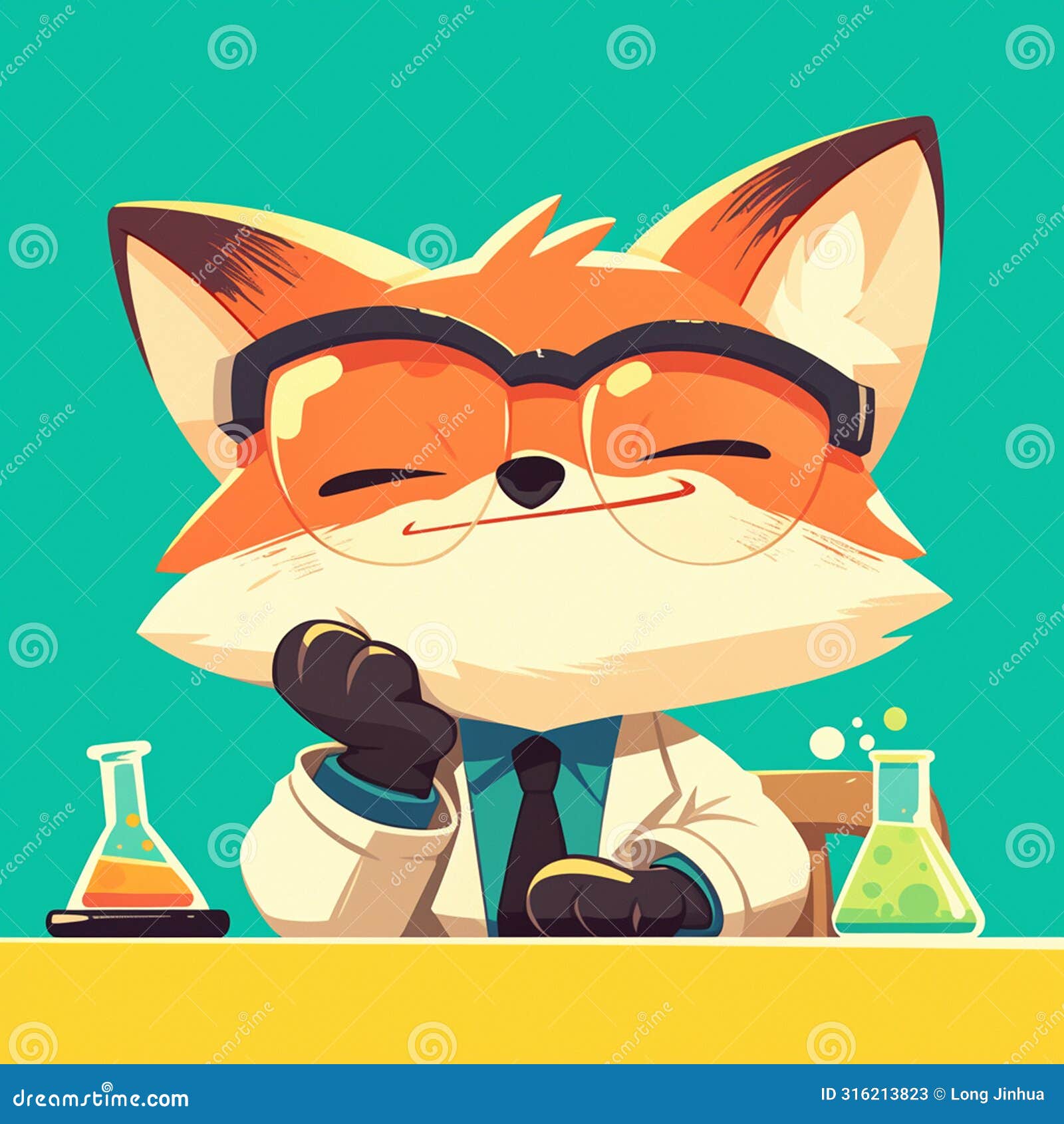 A Cunning Fox Scientist Cartoon Style Stock Illustration - Illustration ...