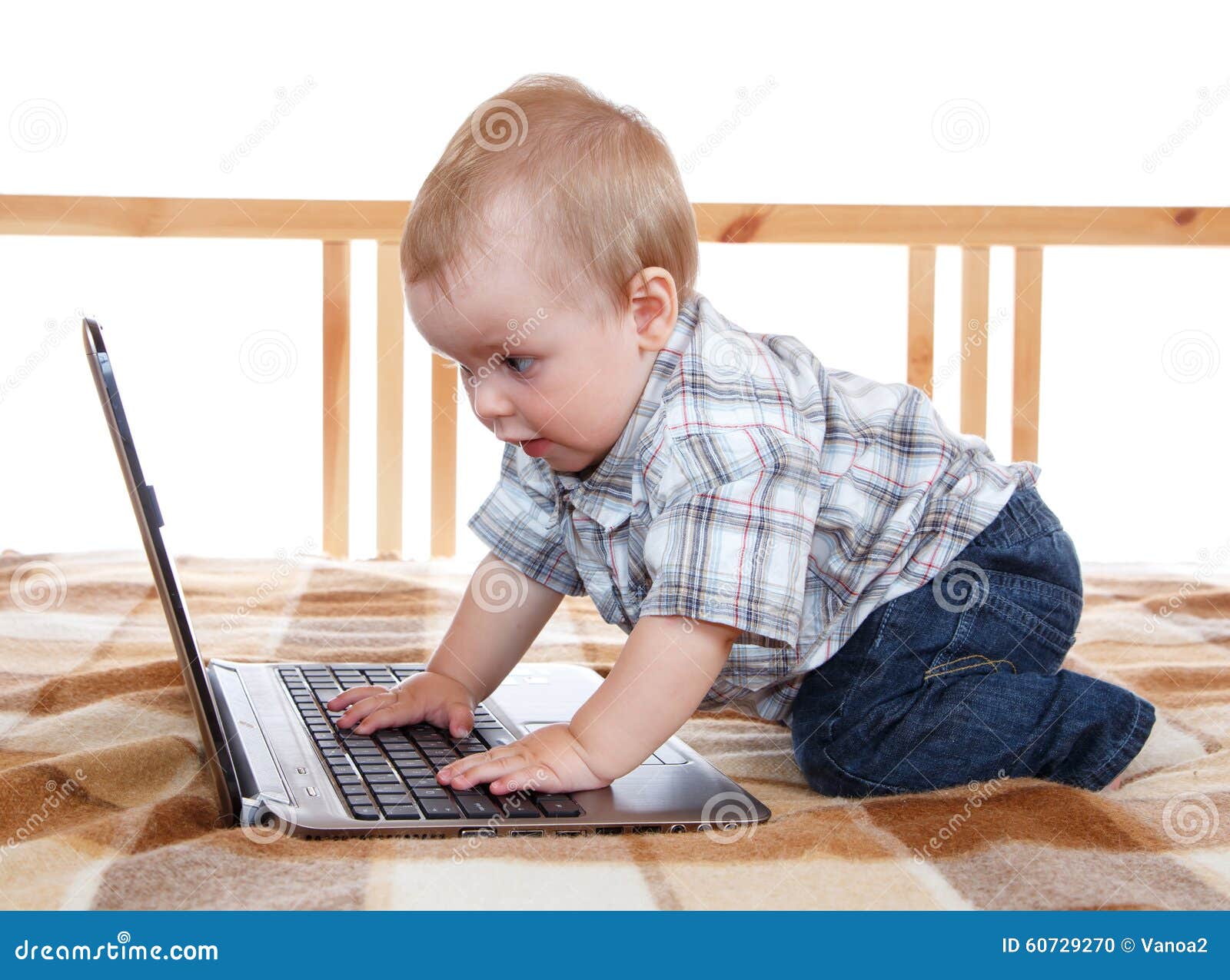 Cunning Little Boy Works at His Notebook Stock Photo - Image of healthy ...