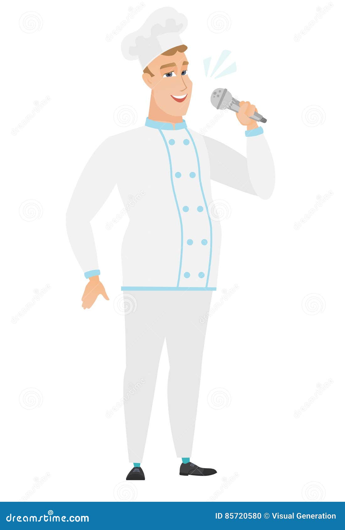 Cuoco Caucasico Del Cuoco Unico Che Canta Al Microfono Illustrazione ...