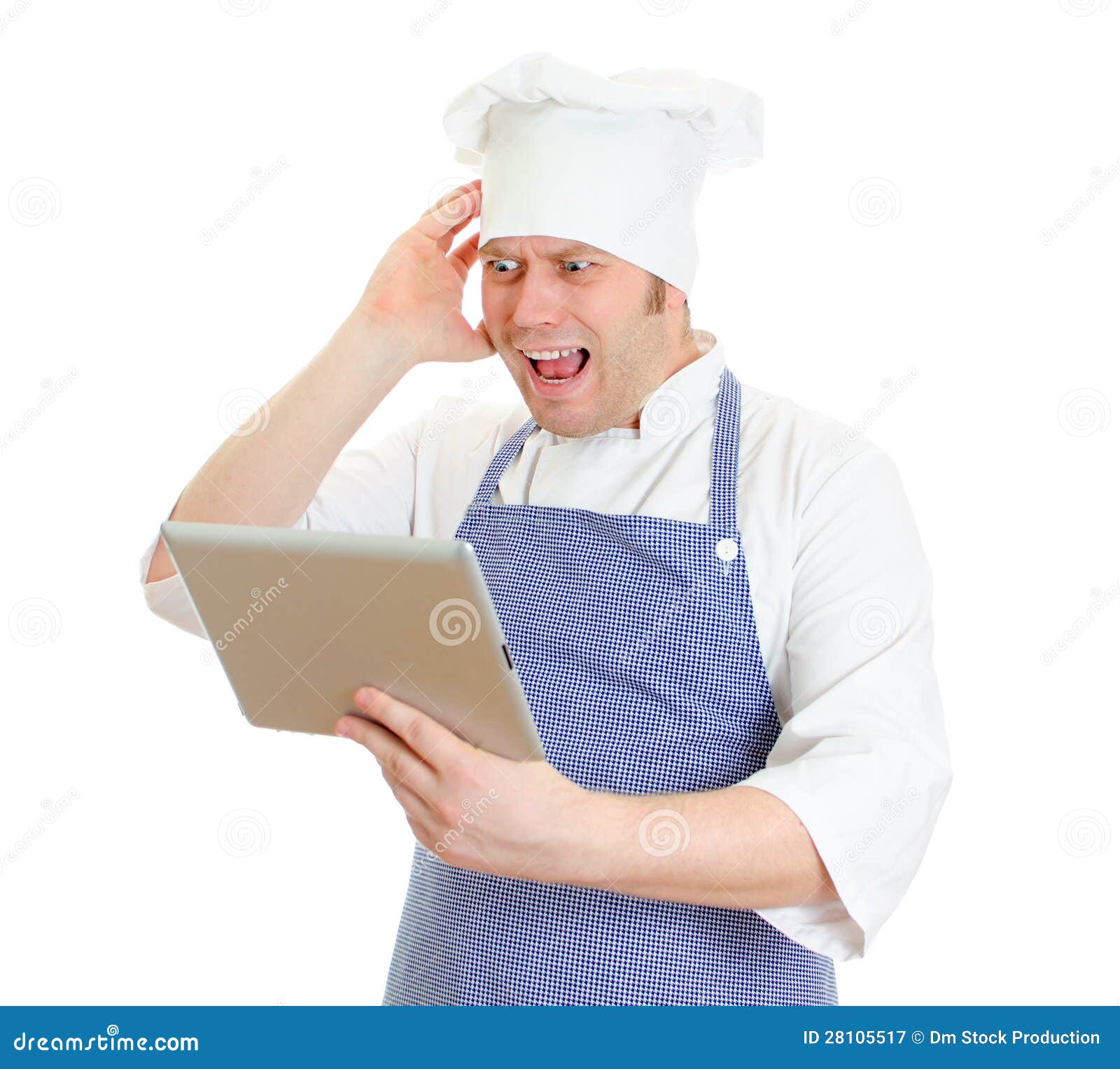 Cuoco Pazzo Del Cuoco Unico Con Il Pc Della Compressa Immagine Stock ...