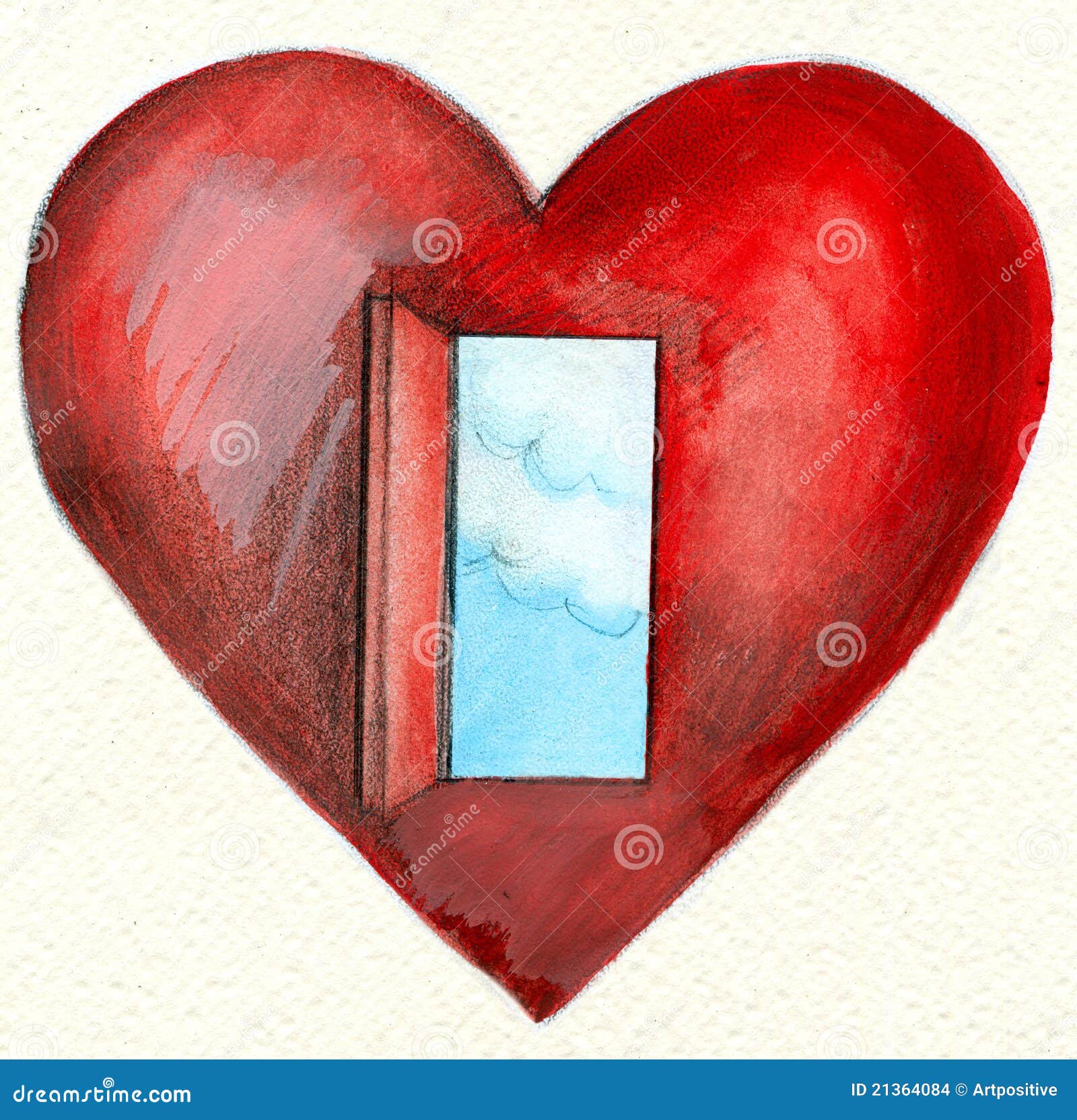 Cuore Rosso Con Un Cielo Blu E Le Nubi Della Porta Aperta Illustrazione ...