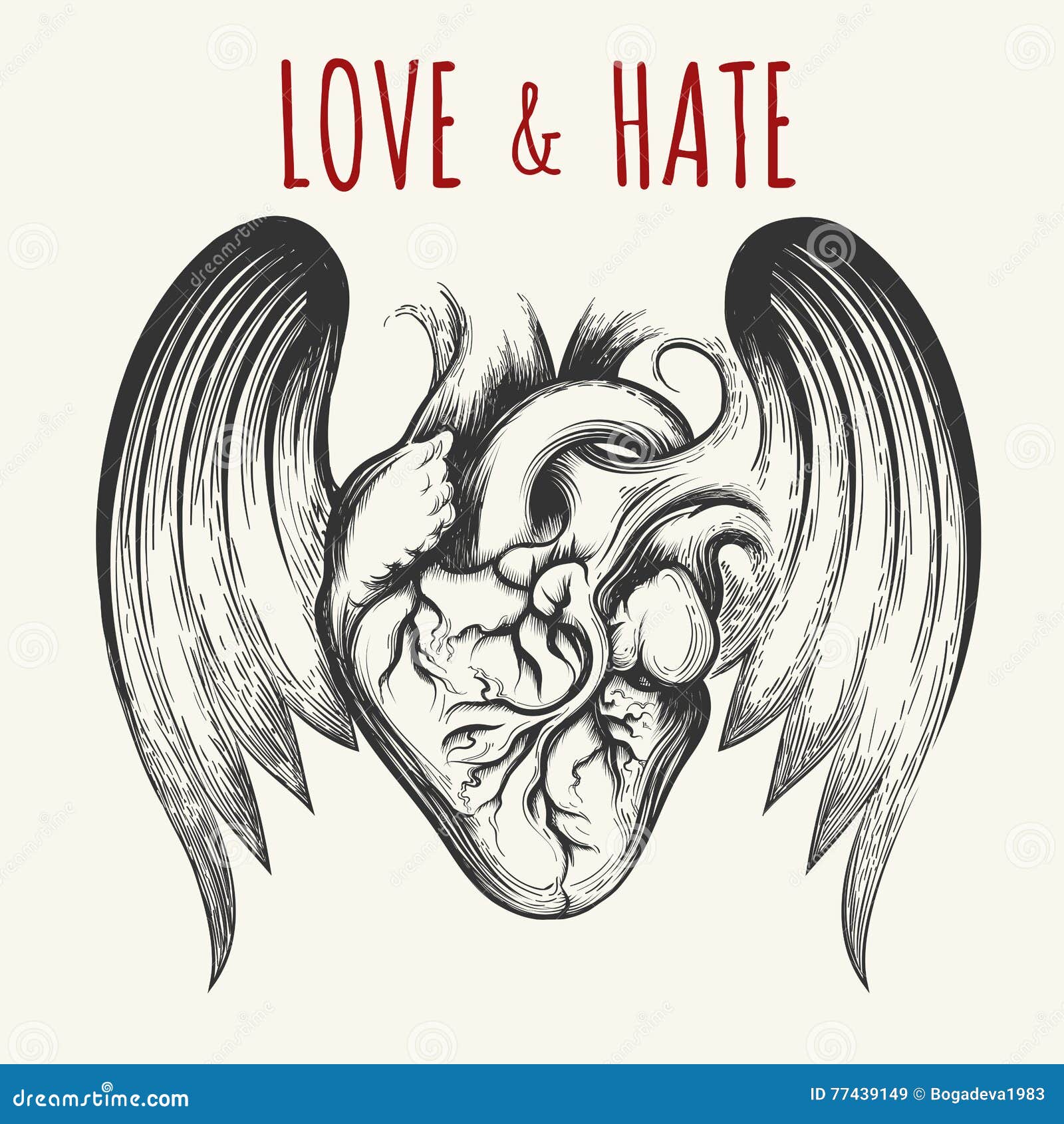 Cuore Umano Con L'emblema Delle Ali Illustrazione Vettoriale ...