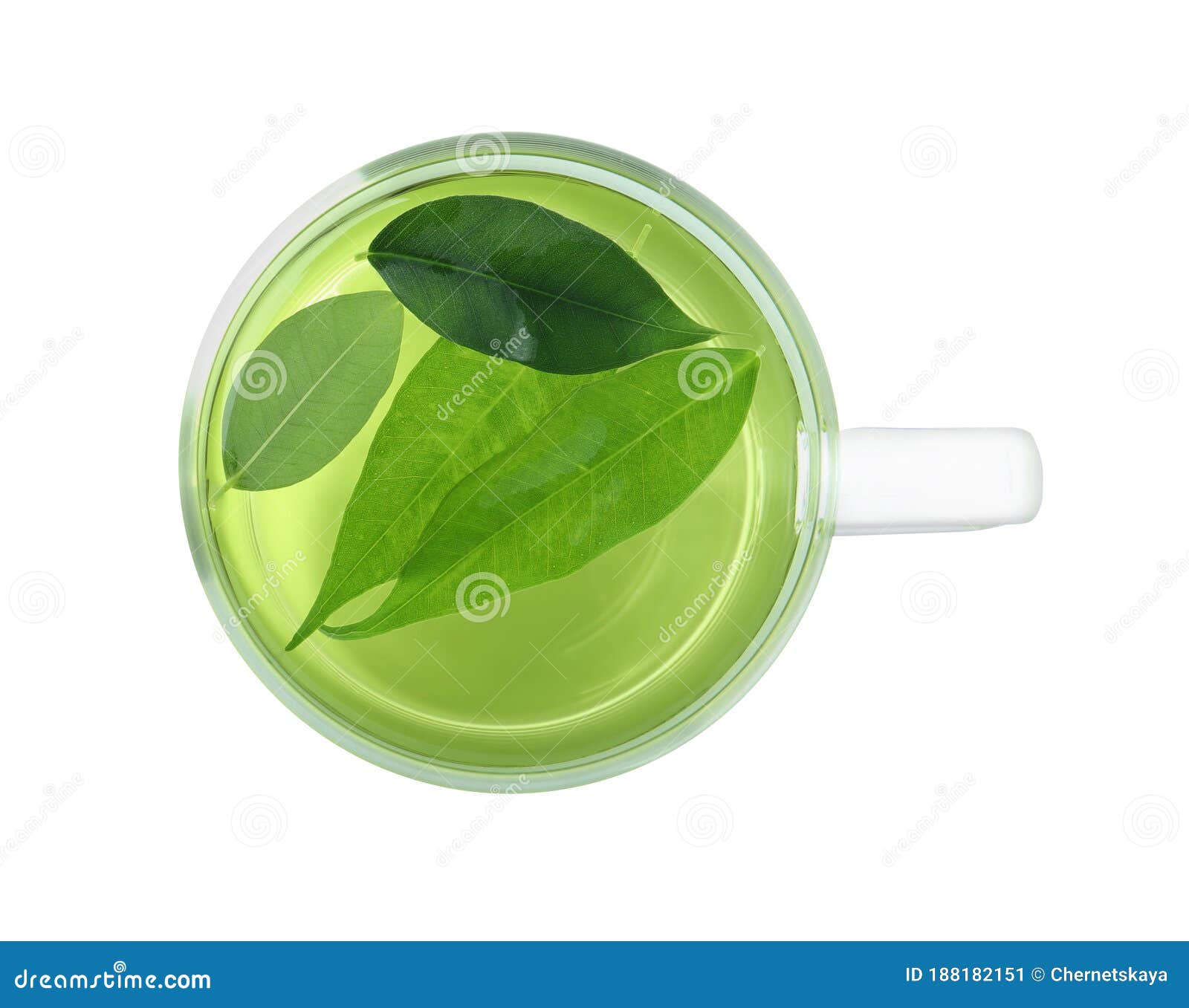 Cup of Aromatic Green Tea with Leaves Isolated, Top View Stock Image ...