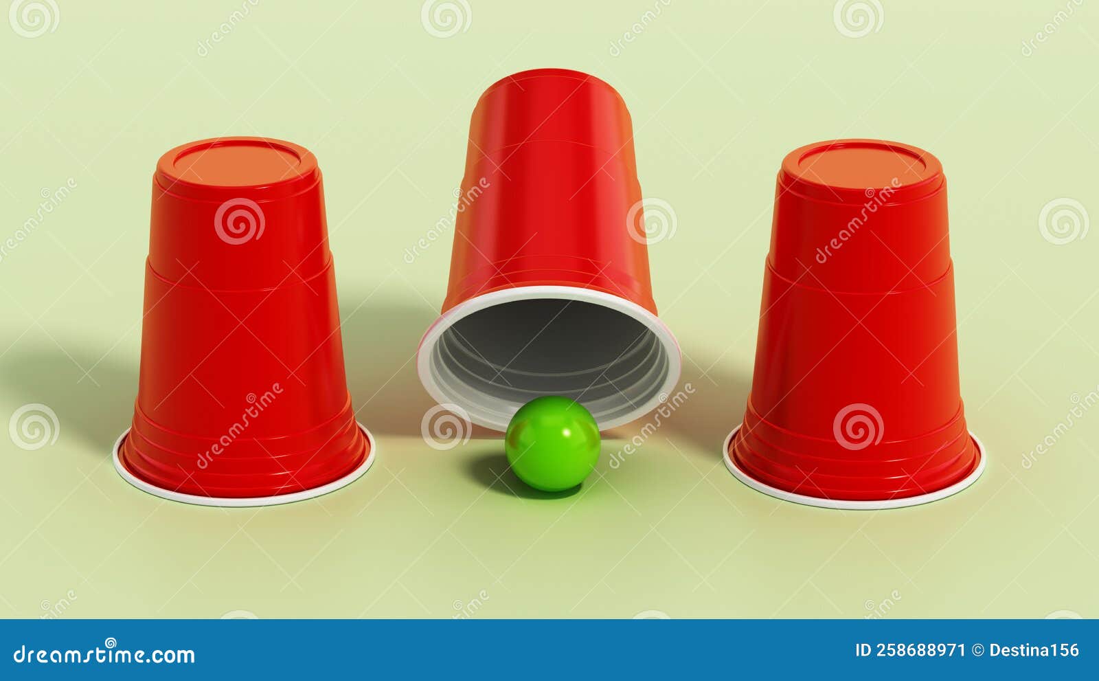 Cup And Ball Guessing Game. 3D Illustration | CartoonDealer.com #258688971