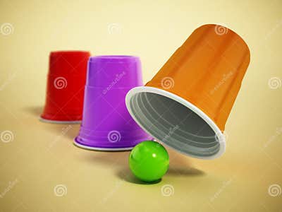 Cup and Ball Guessing Game. 3D Illustration Stock Illustration ...