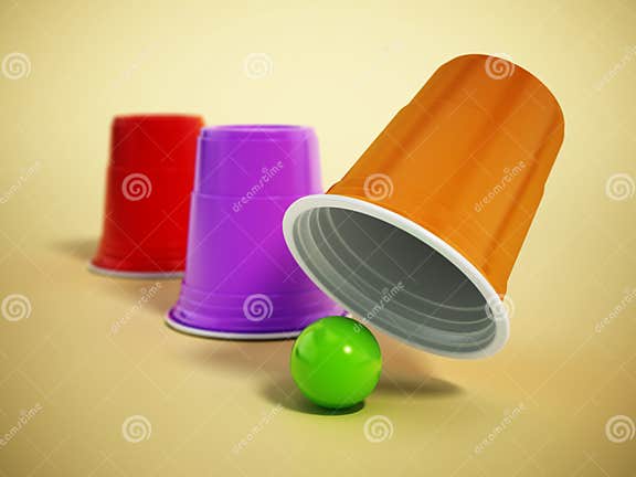 Cup and Ball Guessing Game. 3D Illustration Stock Illustration ...