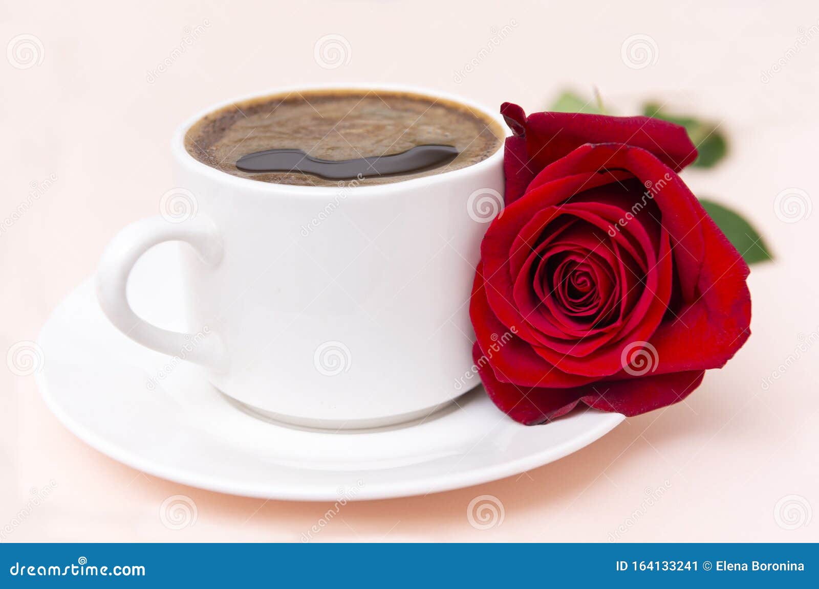 Cup of Black Coffee with Red Rose Flower on a Beige Background Stock ...