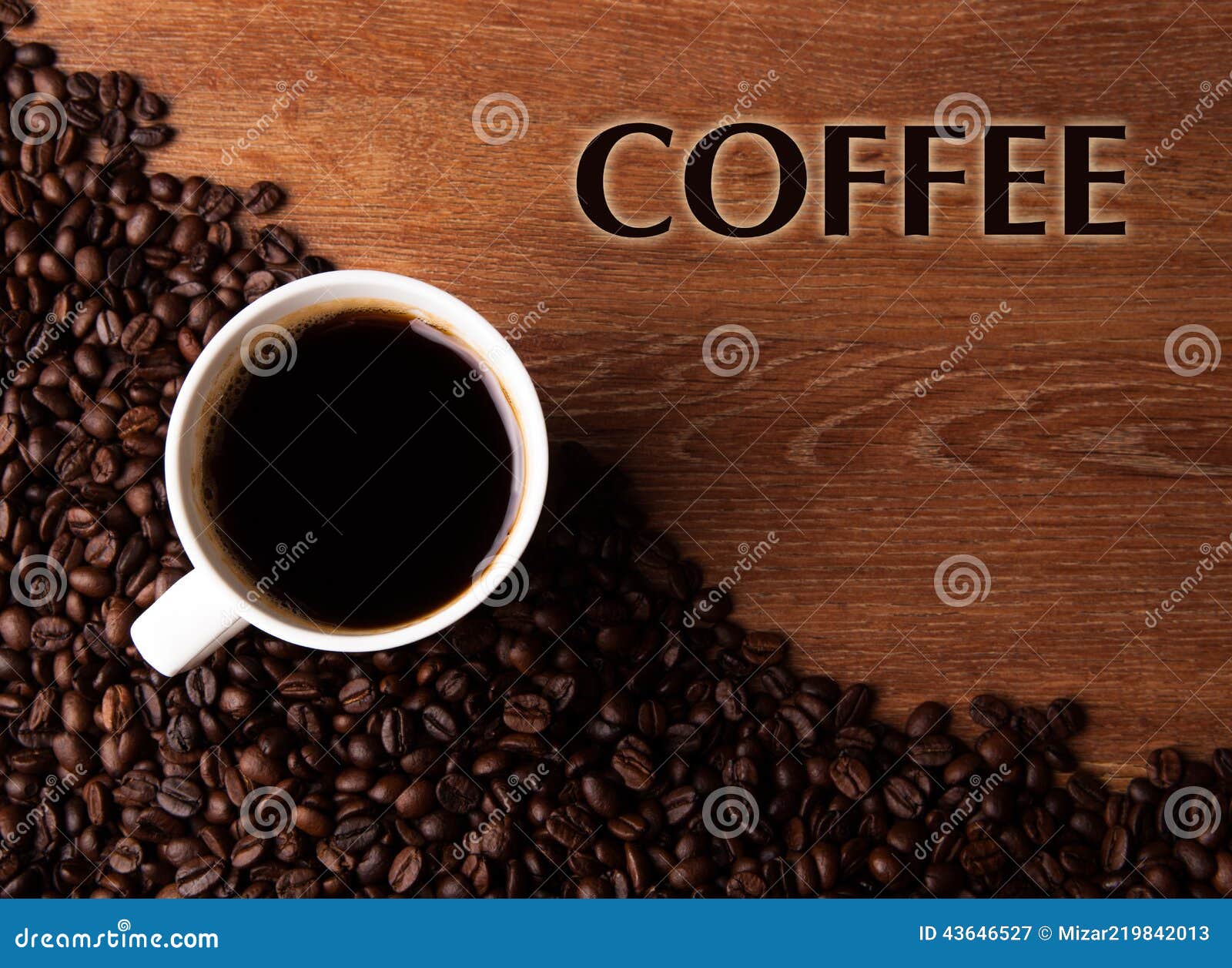 Cup of Black Coffee with Roasted Coffe Beans with Title Coffee Stock ...