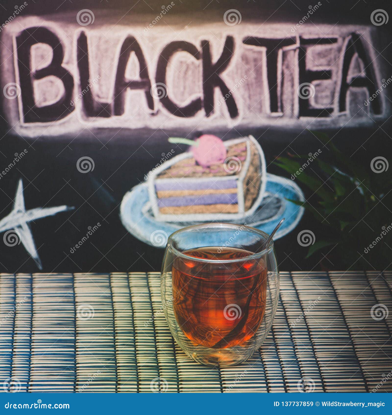 Cup with Black Tea on the Background of Graffiti Stock Image - Image of ...