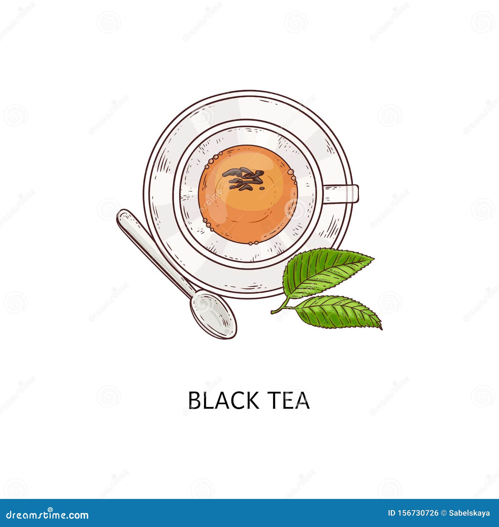 Cup of Black Tea Icon Vector Illustration in Sketch Doodle Style ...