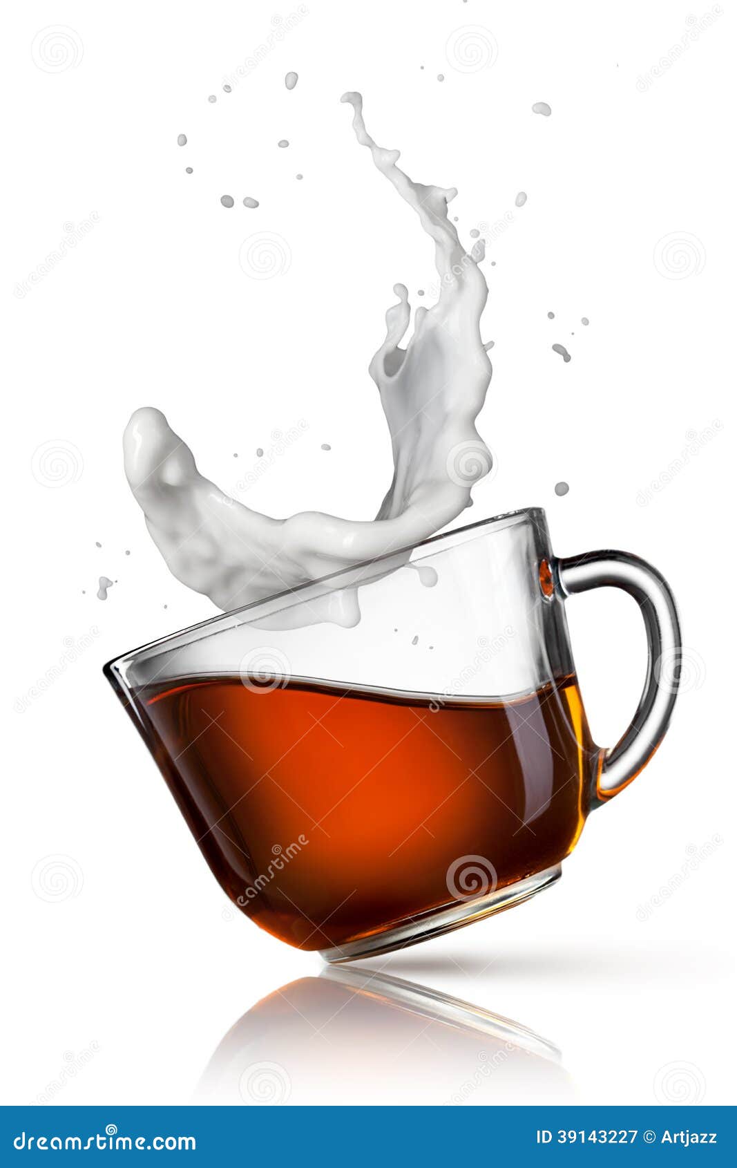 Cup of Black Tea with Milk Splash Stock Image - Image of glass, still ...