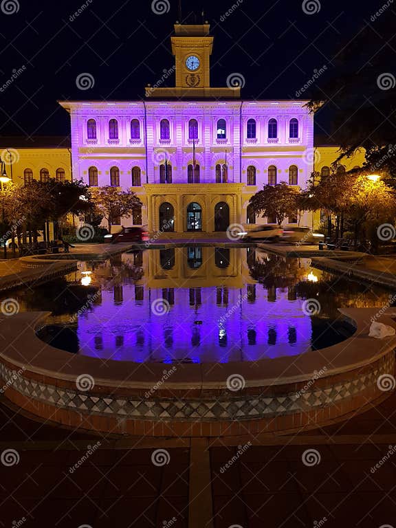 Building Highlighted by Multi -colored Lights Stock Image - Image of ...