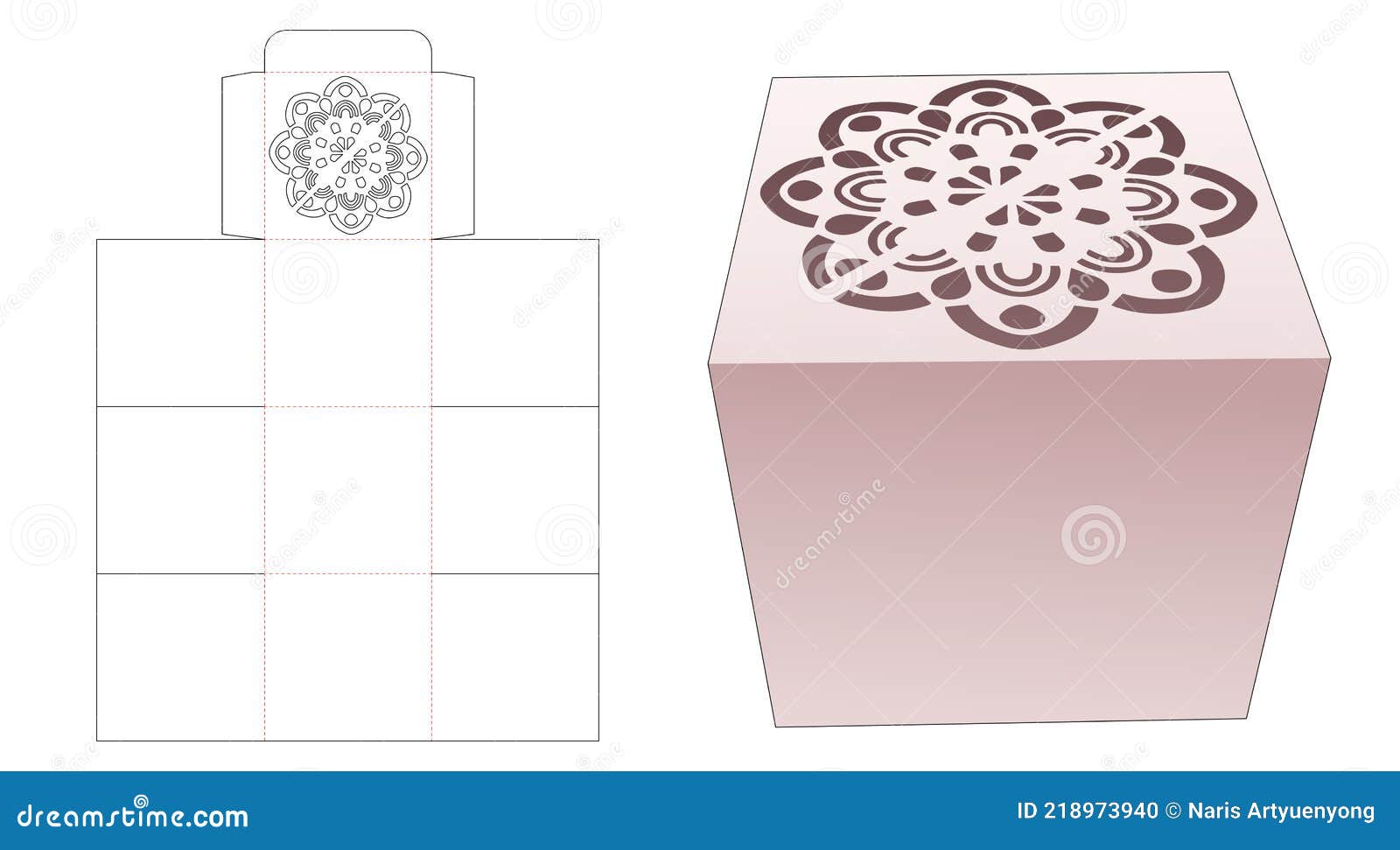 Paper Box With Stenciled Mandala Pattern Die Cut Template Cartoon ...