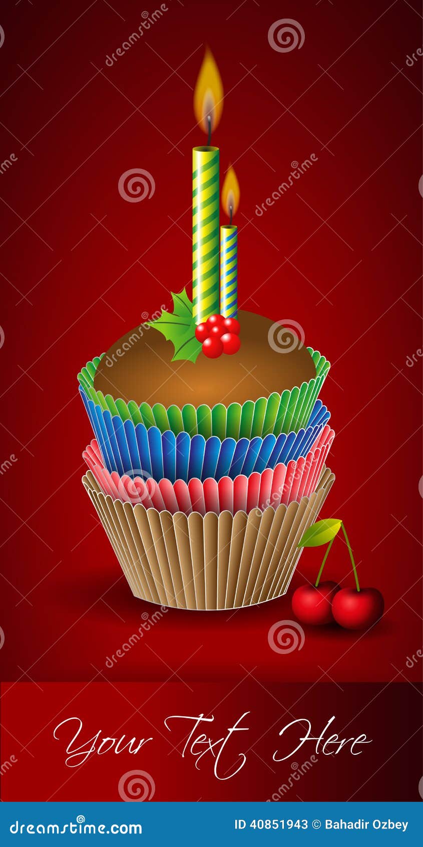 Cup cake and candle stock vector. Illustration of celebration - 40851943