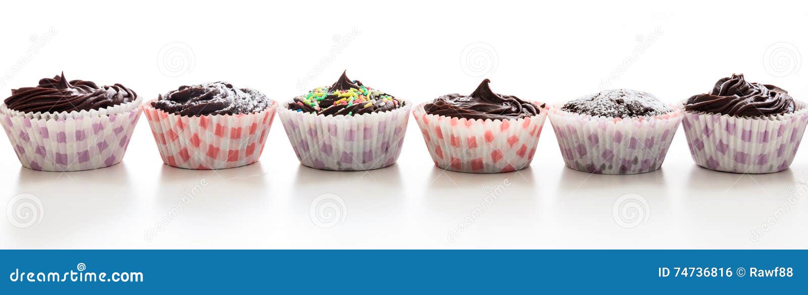 Cup Cakes in a Row on a White Background Stock Photo - Image of vanilla ...