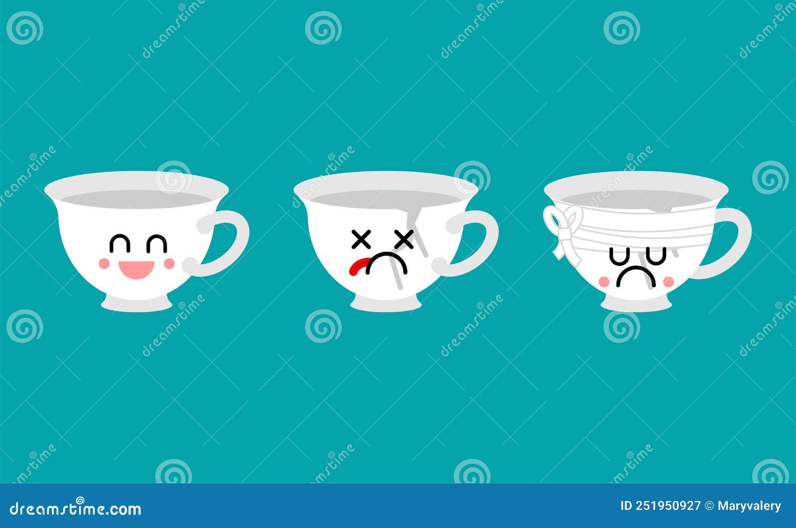 Cup Cartoon Set. Joyful, Sad and Broken Mug Stock Vector - Illustration ...