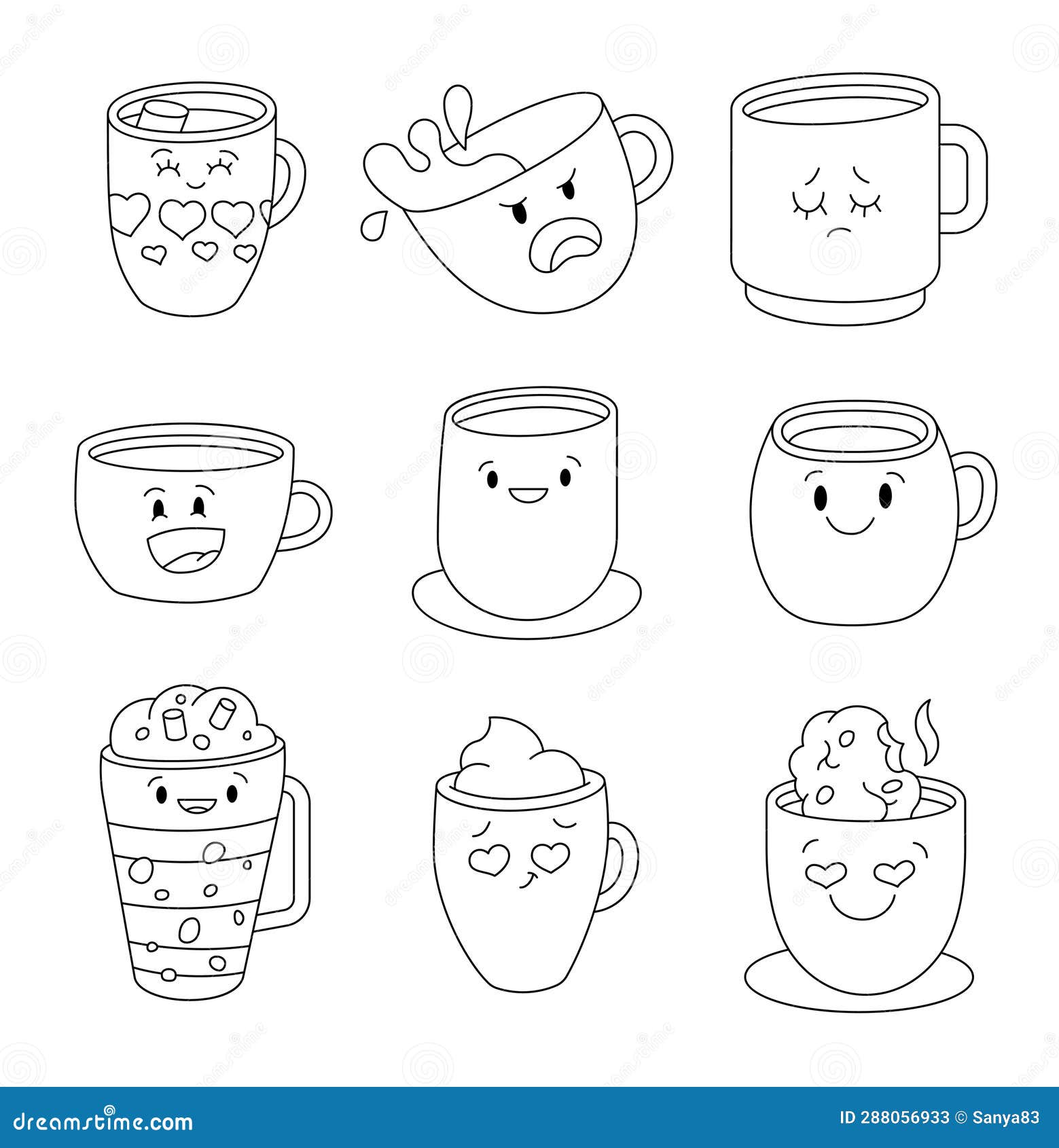 Cup Character Cartoon. Coloring Page Stock Illustration - Illustration ...