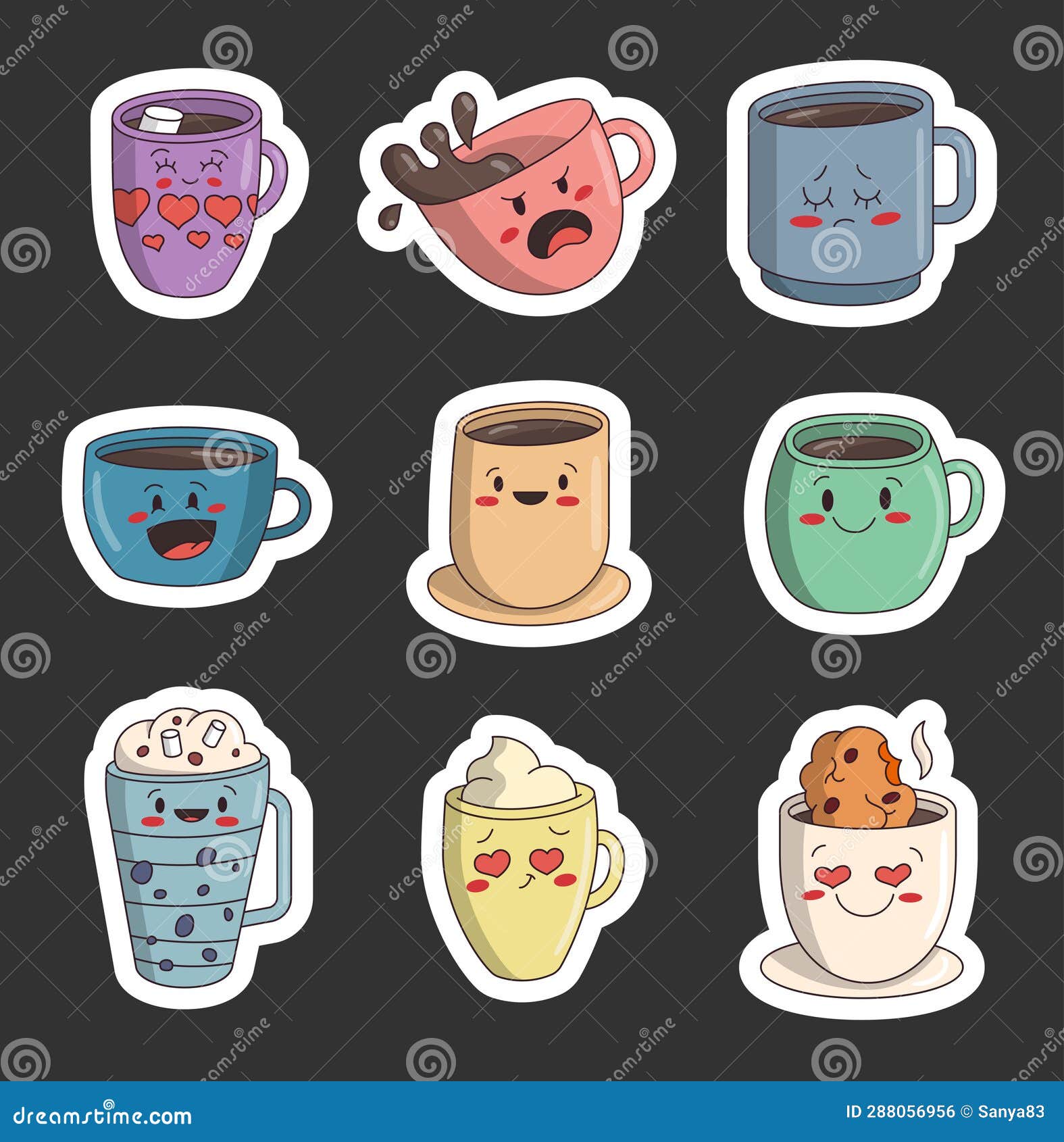 Cup Character Cartoon. Sticker Bookmark Stock Illustration ...