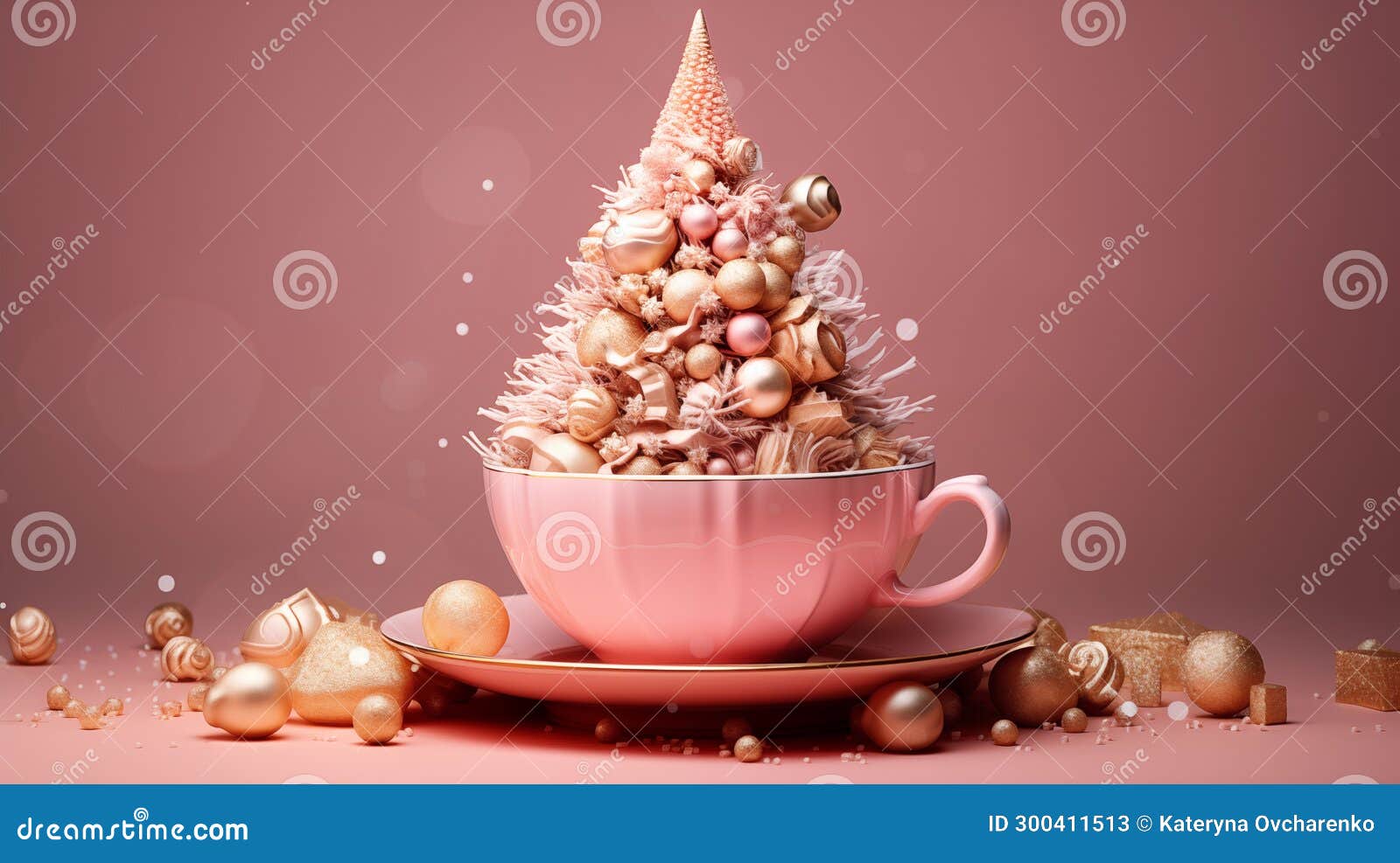 A Cup with a Christmas Tree on the Saucer,cup with Christmas Tree in ...