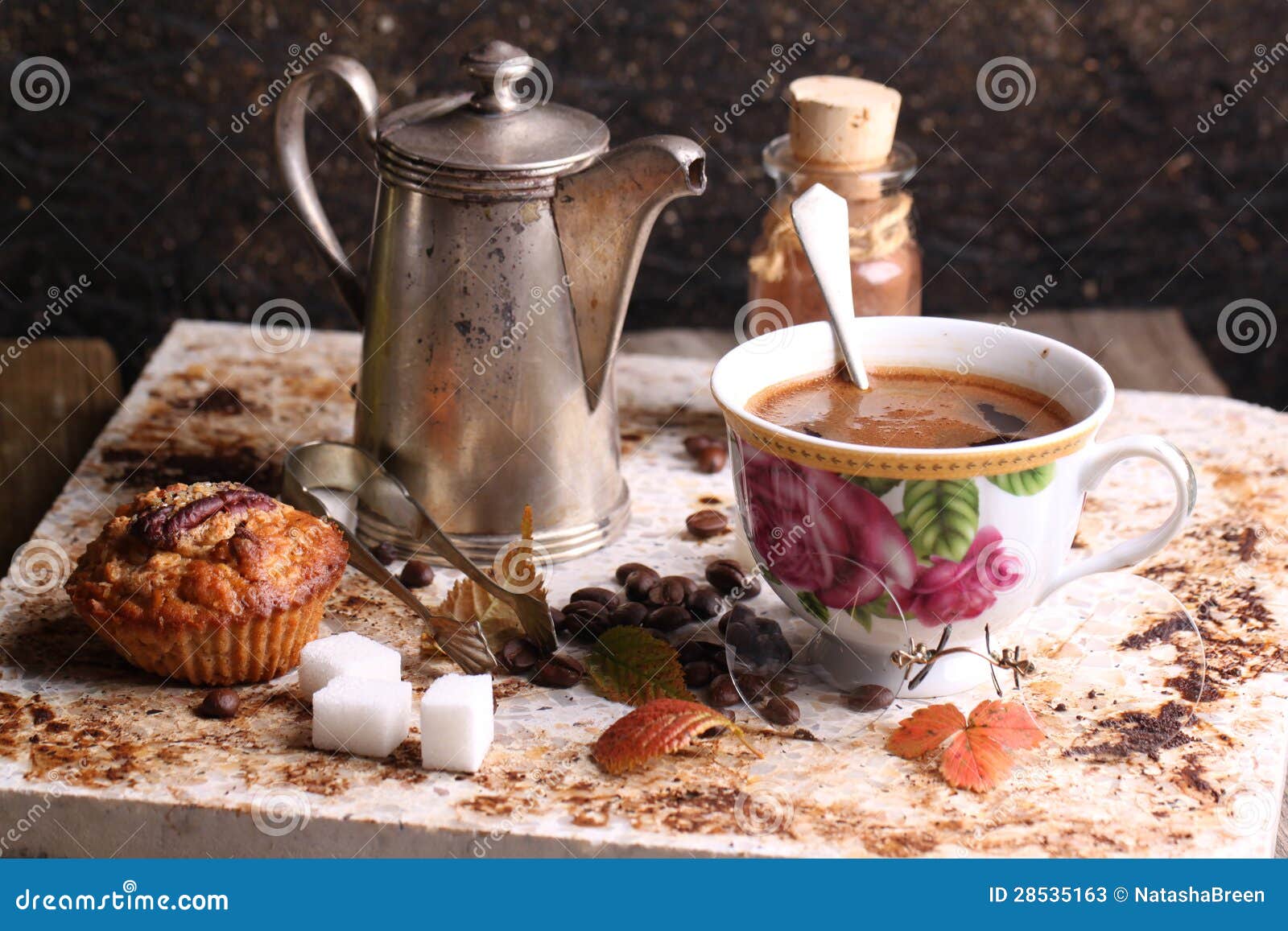 Cup of coffe on breakfast stock image. Image of spoon - 28535163