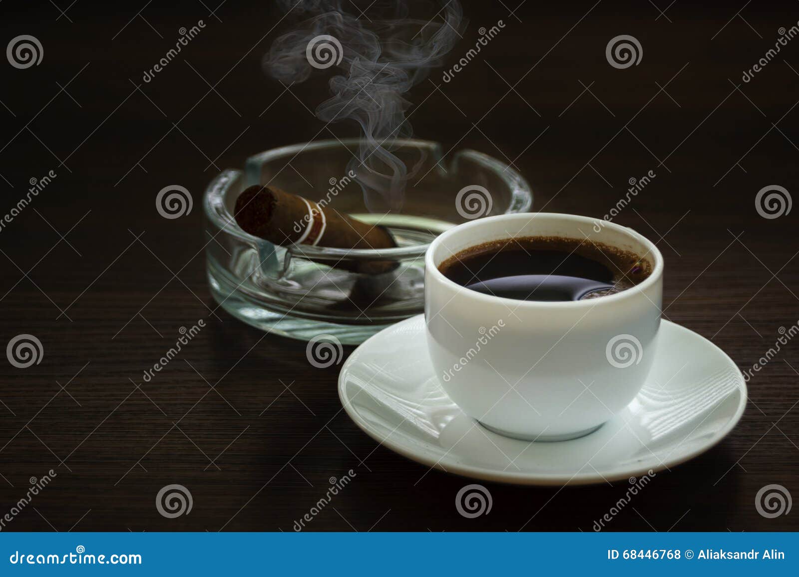 Cup of coffee and ashtray stock photo. Image of wood - 68446768