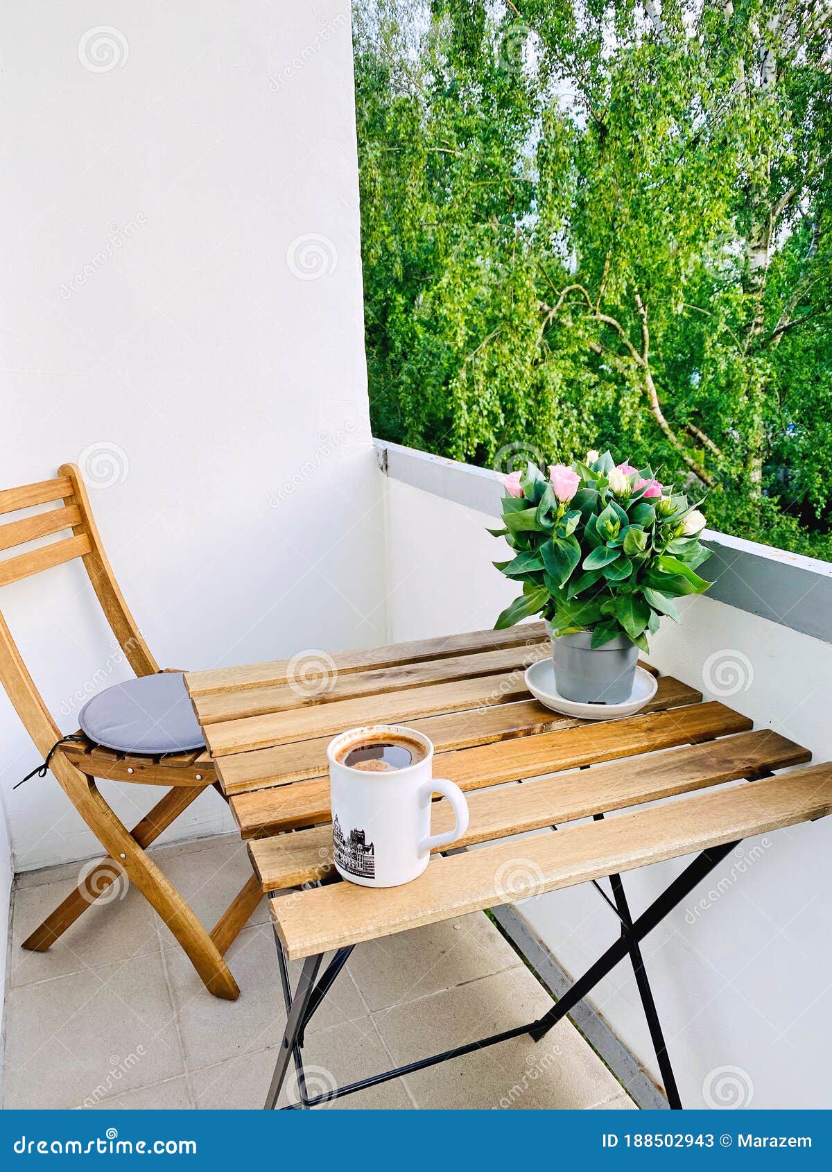 Cup of Coffee on Balcony Table Stock Image - Image of coffee, chair ...