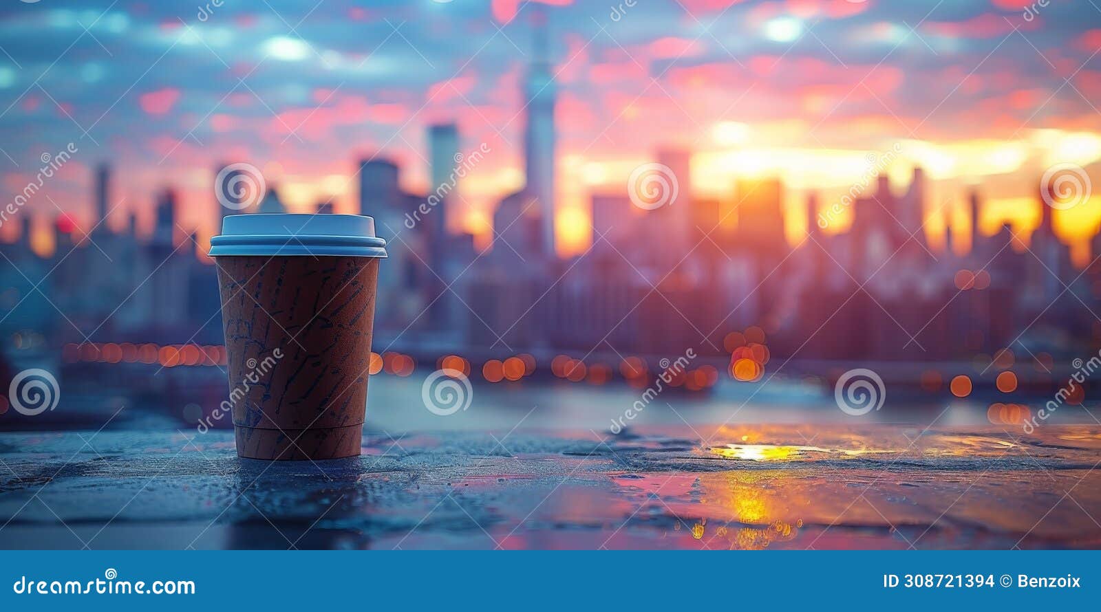 Cup of Coffee on the Balcony with View on the City Skyline Stock Photo ...