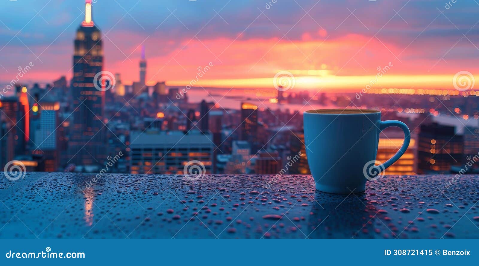 Cup of Coffee on the Balcony with View on the City Skyline Stock Image ...