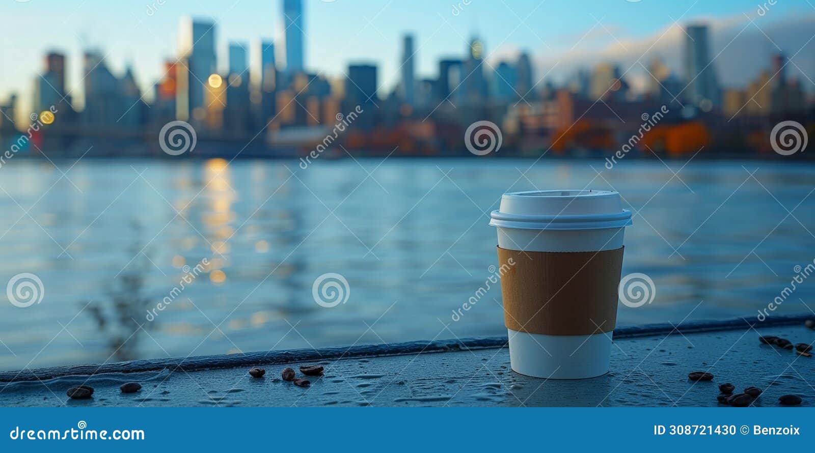 Cup of Coffee on the Balcony with View on the City Skyline Stock Photo ...