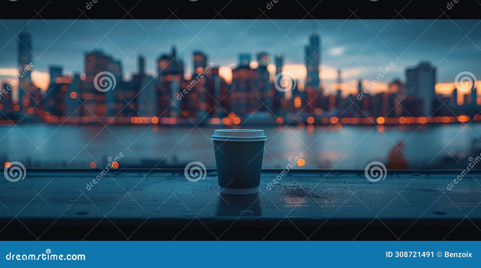 Cup of Coffee on the Balcony with View on the City Skyline Stock Image ...