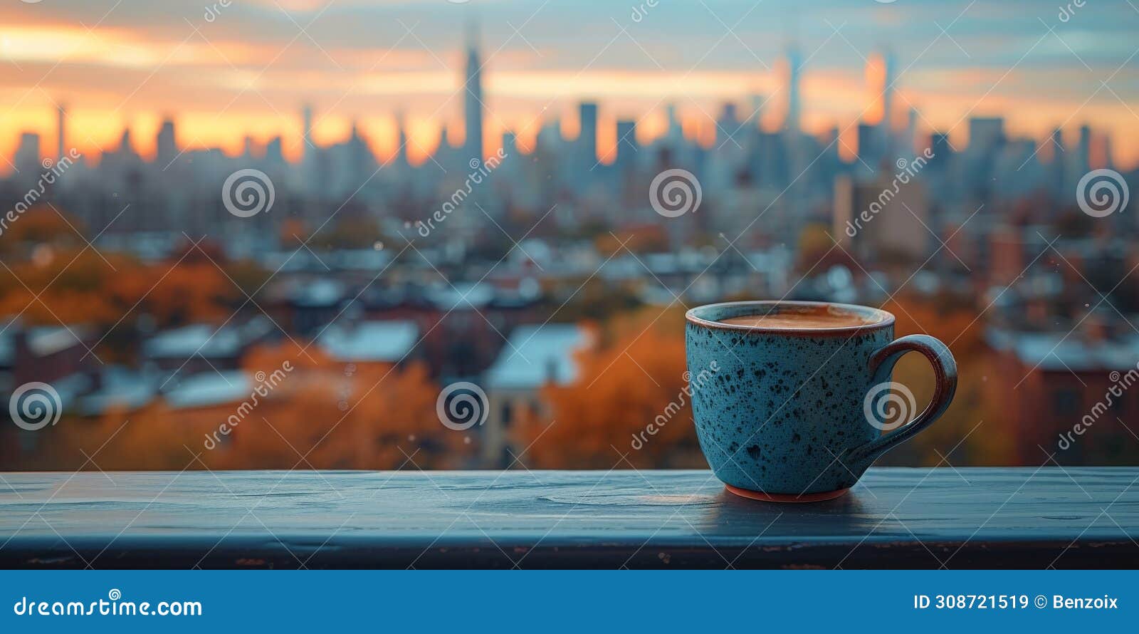 Cup of Coffee on the Balcony with View on the City Skyline Stock Image ...