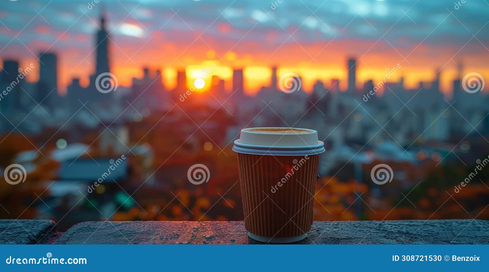 Cup of Coffee on the Balcony with View on the City Skyline Stock Photo ...