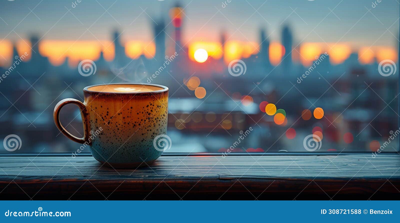 Cup of Coffee on the Balcony with View on the City Skyline Stock Photo ...