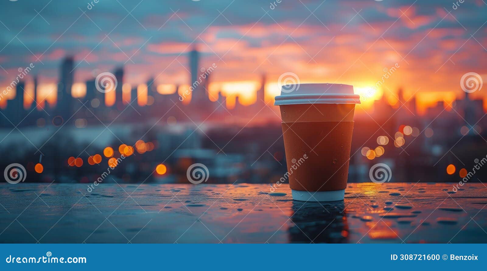 Cup of Coffee on the Balcony with View on the City Skyline Stock Photo ...