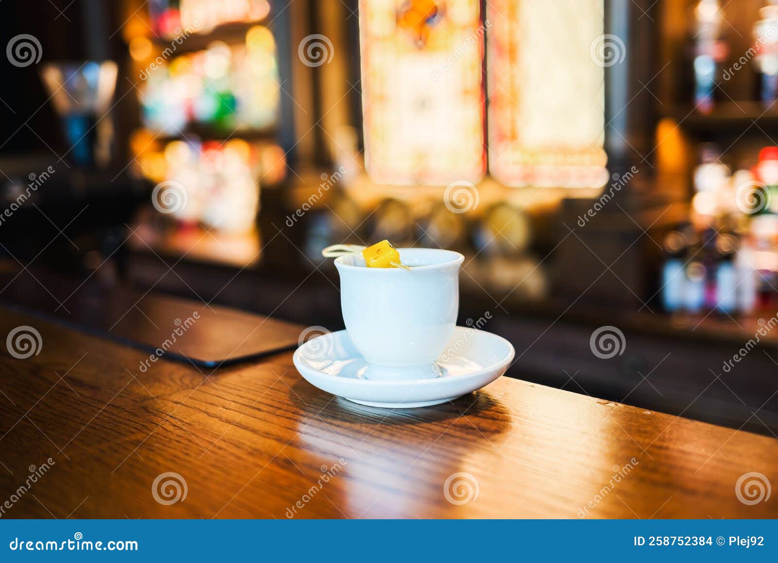Cup of Coffee on a Bar Counter Stock Photo - Image of brown, city ...