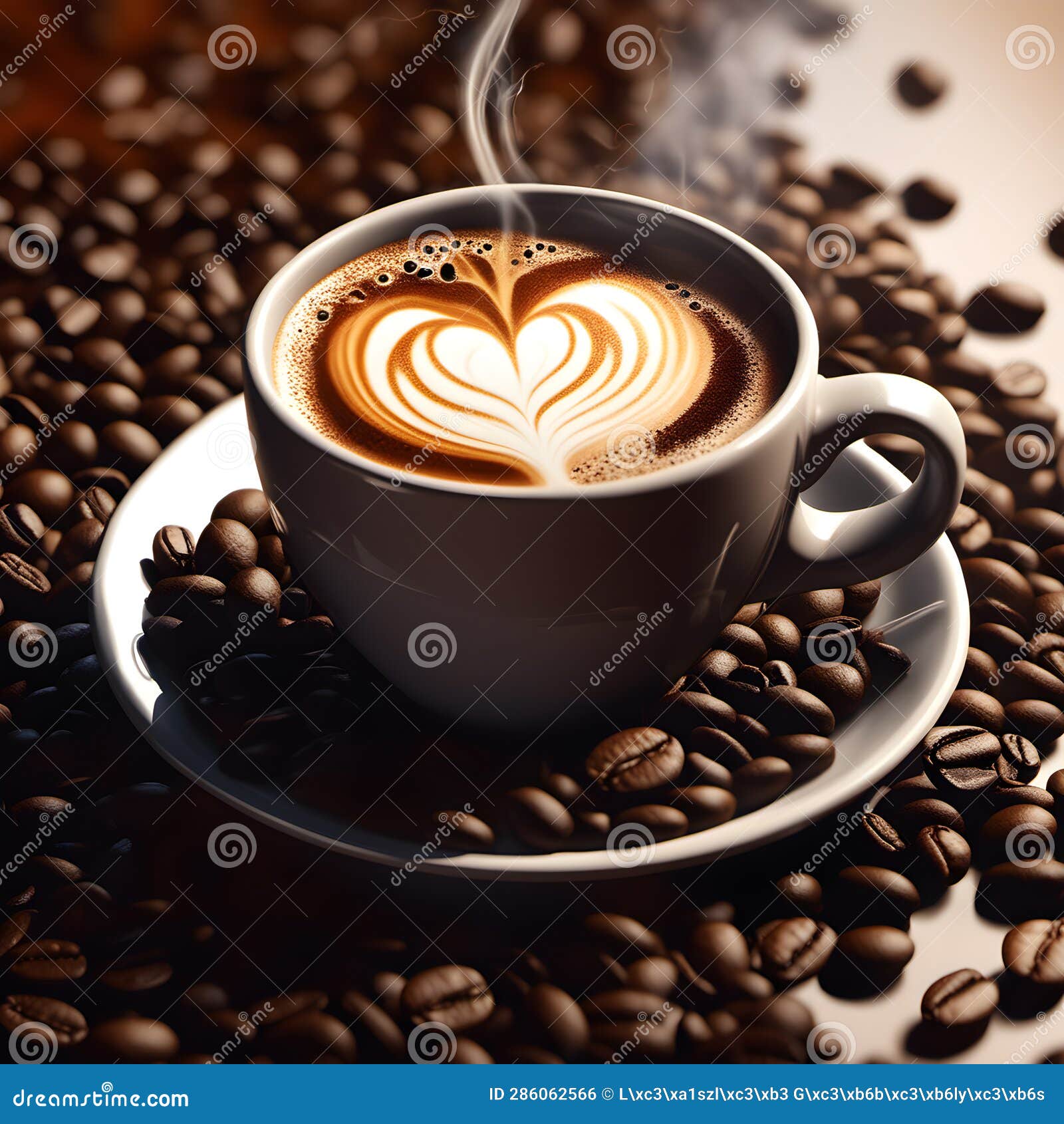 A Cup of Coffee on a Bed of Roasted Coffee Beans on a Foamed Surface in ...