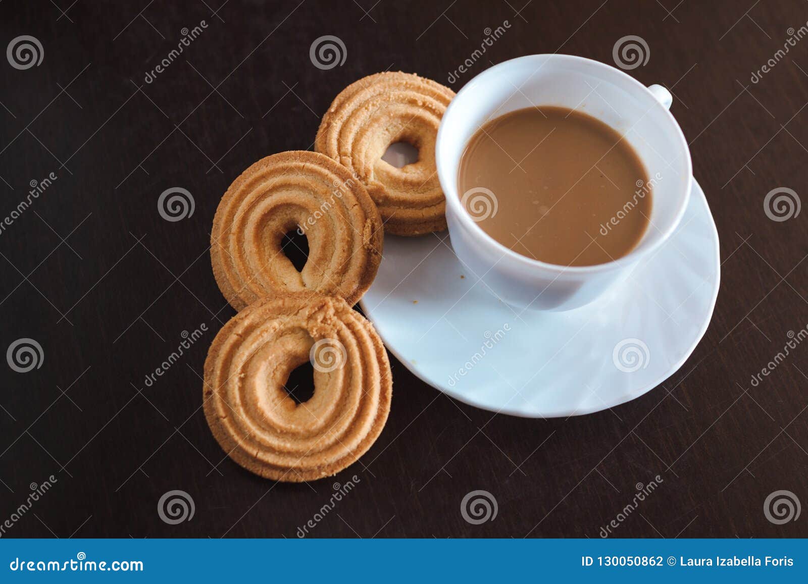 Cup of coffee and biscuits stock photo. Image of china - 130050862