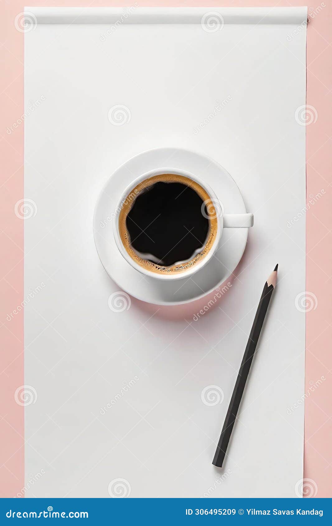 Cup of Coffee and Blank Paper with Pencil on Background, Top View ...