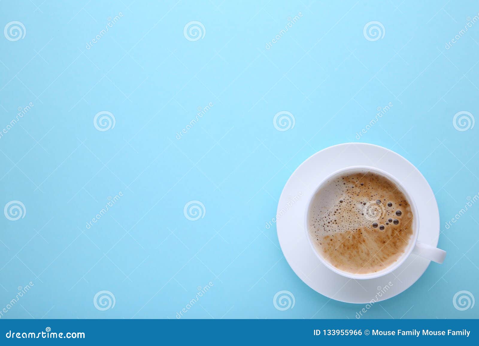 Cup of Coffee on Blue Background, Flat Lay Stock Photo - Image of cafe ...