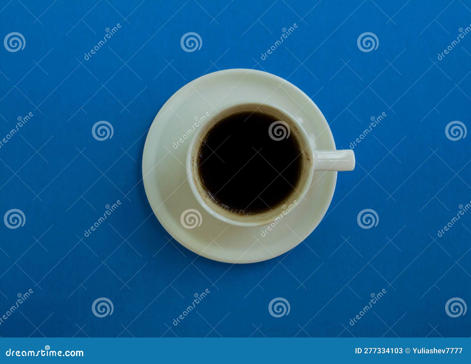 Cup of Coffee on a Blue Background, Top View Stock Image - Image of ...