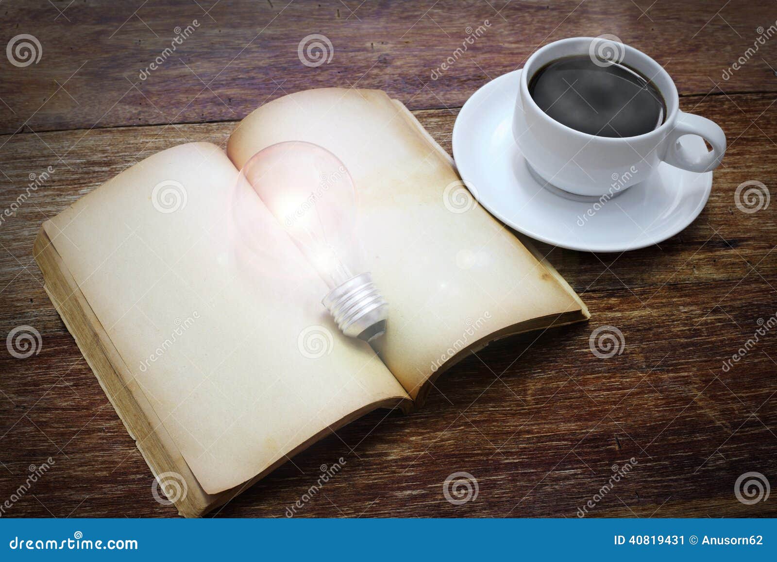 Cup of Coffee with Book and Light Bulb Stock Image - Image of open ...