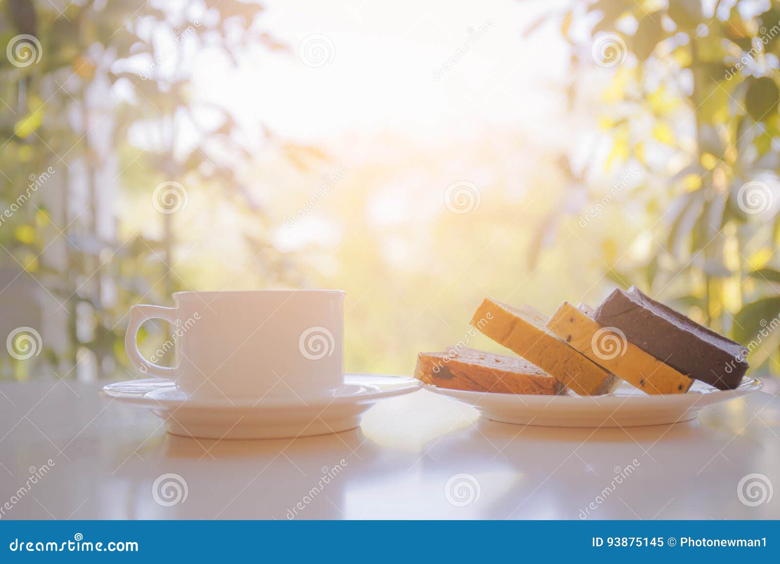 Cup of Coffee with Bread Plate on the Table Stock Image - Image of ...