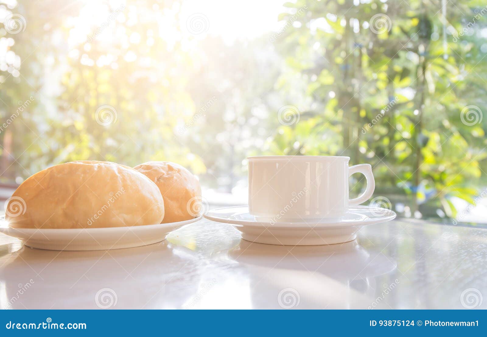 Cup of Coffee and Bread on the Table Stock Photo - Image of bread ...